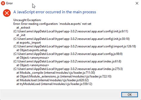 Launch Hyper Error Reading Configuration Moduleexports · Issue 3802