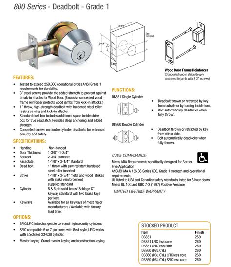 Locks 800 Series Deadbolt Grade 1 Doormerica Hardware