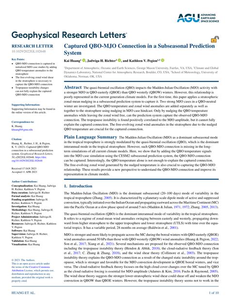 Pdf Captured Qbo‐mjo Connection In A Subseasonal Prediction System