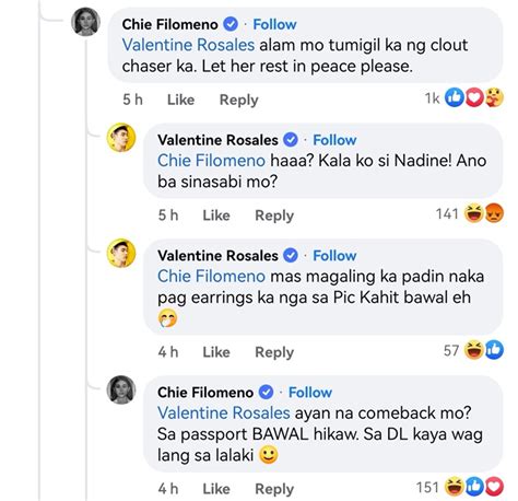 Chie Filomeno Calls Valentine Rosales Clout Chaser After Commenting