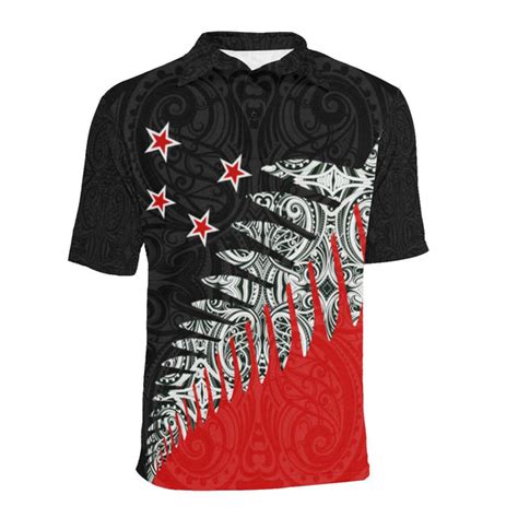 Maori Fern Black And Red Polo T Shirt