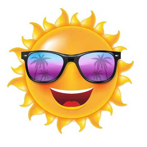 Sun With Sunglasses Isolated White Background Premium Vector