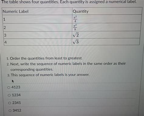 Solved The Table Shows Four Quantities Each Quantity Is Assigned A Numerical Label 1 Order