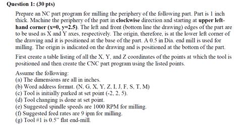 solved question 1 30 pts prepare an nc part program for
