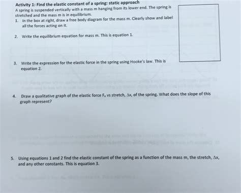 solved activity 1 find the elastic constant of a spring
