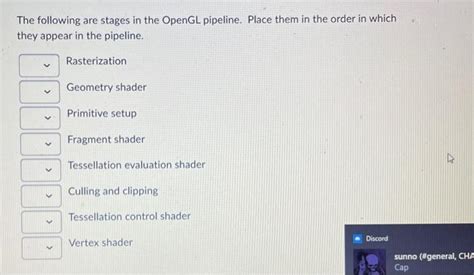 Solved The Following Are Stages In The OpenGL Pipeline Chegg Com