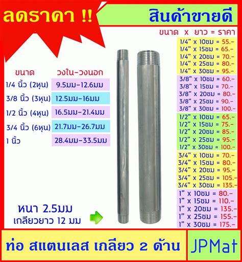 ท่อ สแตนเลส Stainless 304 ต๊าปเกลียว 2 ด้าน ท่อหนา 2 5มม มีขนาด 1 4 นิ้ว 3 8 นิ้ว 1 2 นิ้ว 3 4