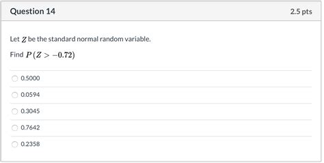 Solved Question Pts Let Z Be The Standard Normal Chegg
