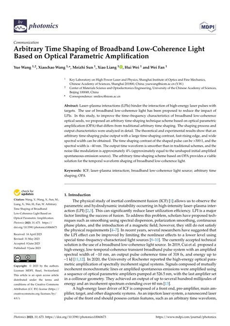 Pdf Arbitrary Time Shaping Of Broadband Low Coherence Light Based On Optical Parametric