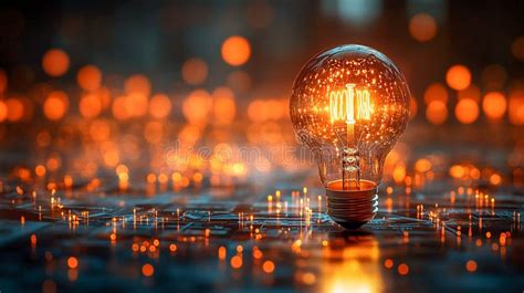 Close Up Of A Glowing Electric Light Bulb She Stands On A Surface That