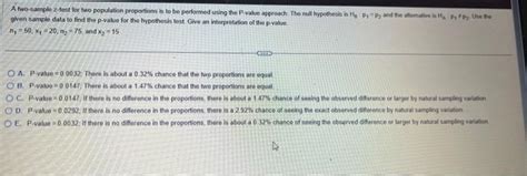 Solved Given Sample Data To Find The P Value For The