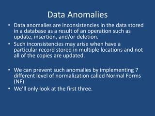 Database Normalization First Second And Third Normal Forms With An Example PPTX
