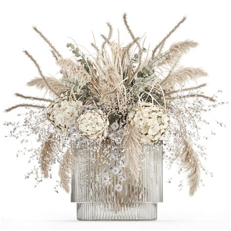 Bouquet Dried Flowers Pampas Hydrangea Palm Leaf 3d Model For Vray