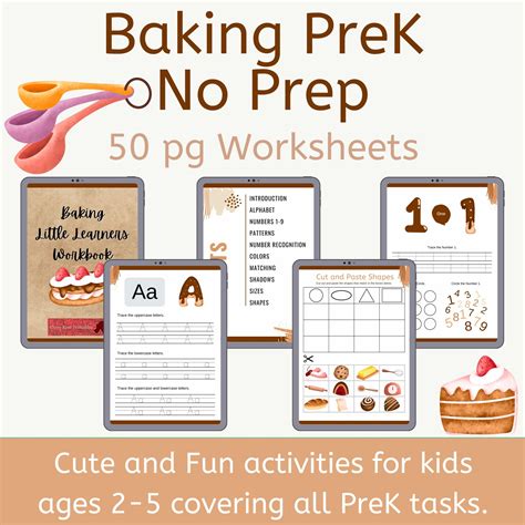 Baking PreK No Prep Worksheets With Cookies Cakes And Baking Supplies