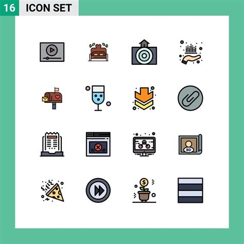 Group Of 16 Modern Flat Color Filled Lines Set For Mail Box Market