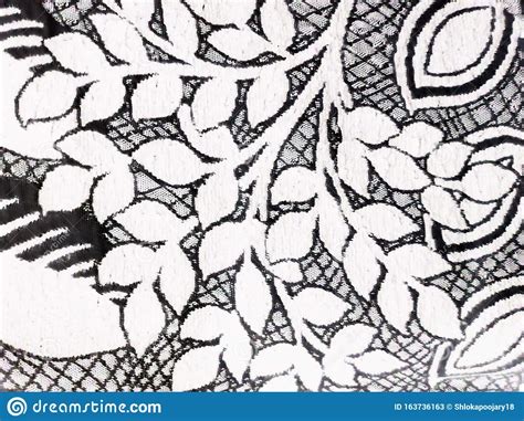 Seamless Black And White Floral Design Pattern Background On Cloth