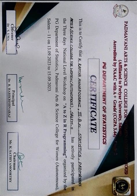 Ramya Annapoorani K On Linkedin National Level Workshop On A To Z In R Programming