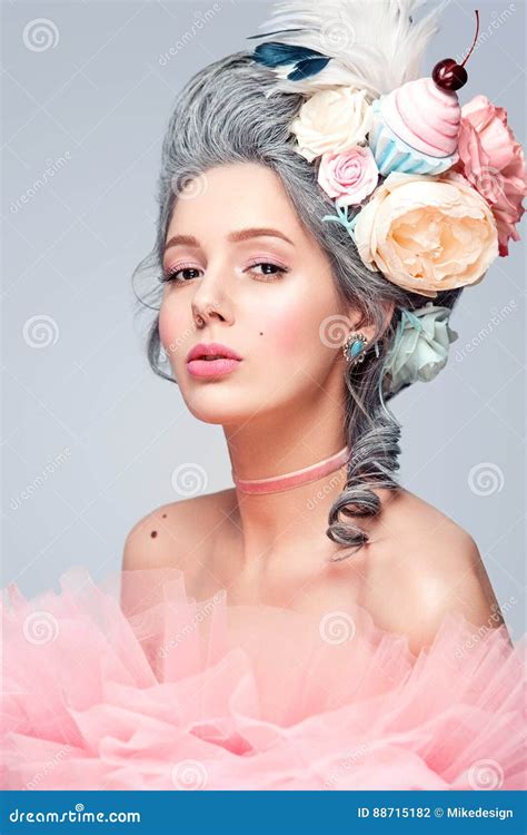 Beautiful Blonde Woman With A Cake Sweet Lady Vintage Style Fashion