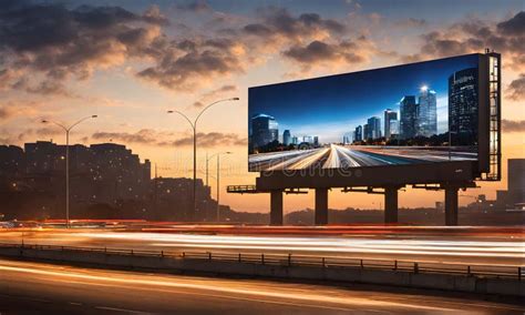 Billboard Standing Tall Beside A Bustling Highway Under A Moody Sunset