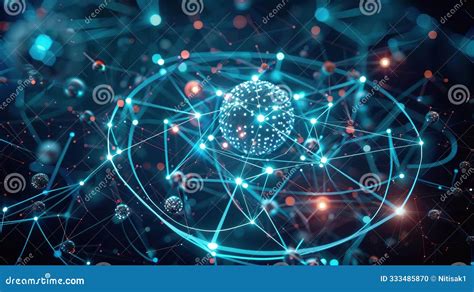 Illustration 3d Model Quantum Computing Network With Qubits And