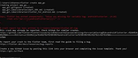 Flutter Create Failed Value Was Missing For Variable Tag AndroidFlutterJar Issue