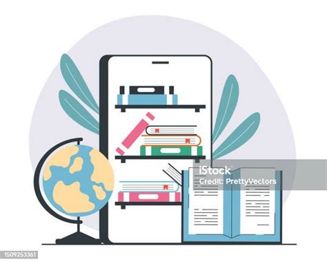 디지털 도서관 전자책 온라인 학습 교육 추상 개념 벡터 디자인 그래픽 일러스트레이션 Brand Name Smart Phone에