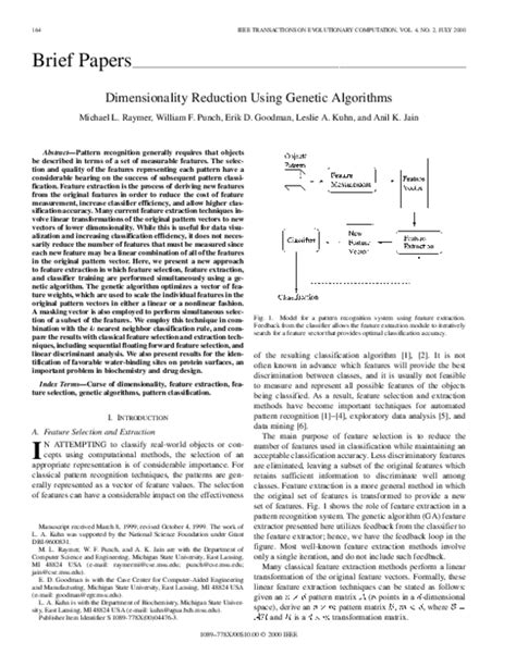 Pdf Dimensionality Reduction Using Genetic Algorithms