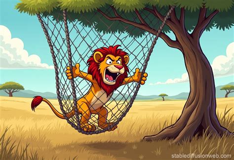 Angry Lion Trapped In Net Stable Diffusion Online