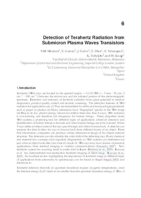 Pdf Detection Of Terahertz Radiation From Submicron Plasma Waves Transistors