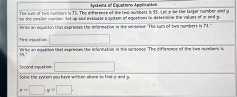 Solved Systems Of Equations Application The Sum Of Two Chegg Com