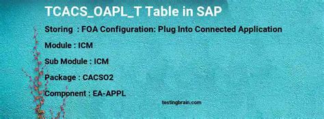 TCACS OAPL T SAP Table For FOA Configuration Plug Into Connected Application