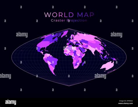 World Map Craster Parabolic Projection Digital World Illustration Bright Pink Neon Colors On