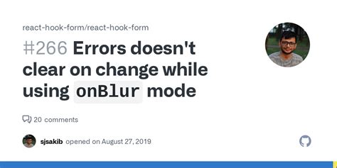 Errors Doesn T Clear On Change While Using OnBlur Mode Issue React Hook Form React