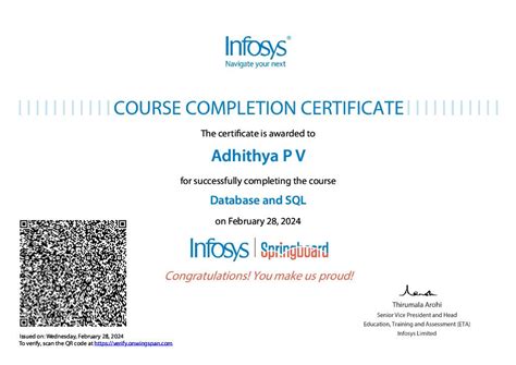 Adhithya P V On Linkedin Sql Database Certification Dbms