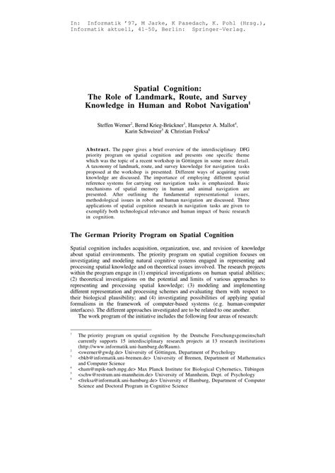 Pdf Spatial Cognition The Role Of Landmark Route And Survey Knowledge In Human And Robot