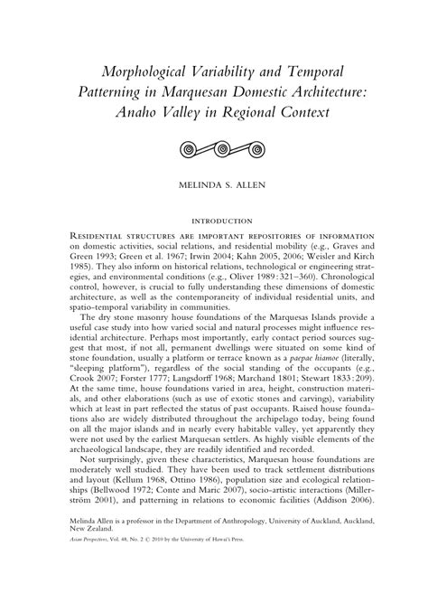 Pdf Morphological Variability And Temporal Patterning In Marquesan Domestic Architecture