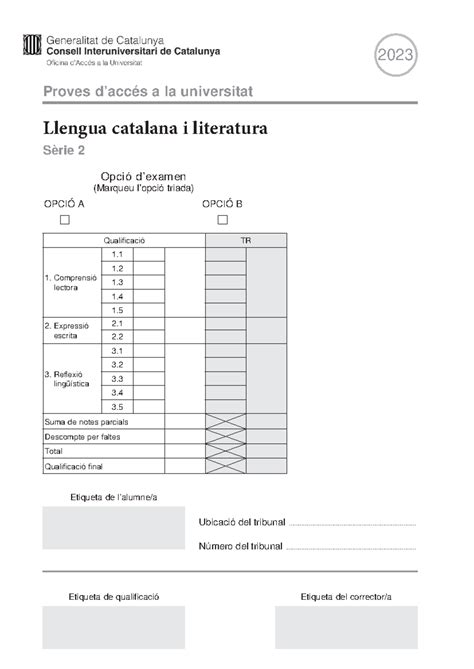 Llca 2023 Setembre Selectivtat Proves Daccés A La Universitat