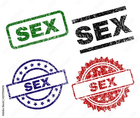 Vecteur Stock Sex Seal Prints With Damaged Style Black Greenredblue