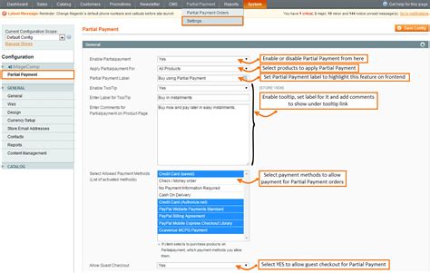 configuration settings magento partial payment extension