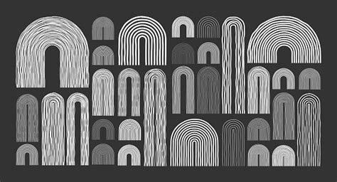 세기 중반 아치 요소 현대적인 기하학적 모양 현대적인 디자인 미니멀리스트 아트 손으로 그린 선 벽 장식 포스터 책 및 표지를 위한 트렌디한 디자인 요소 벡터 그림 0명에