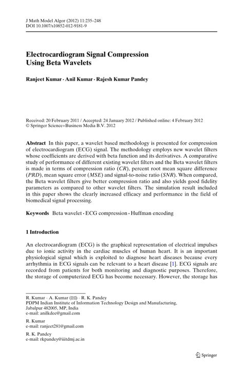 Pdf Electrocardiogram Signal Compression Using Beta Wavelets