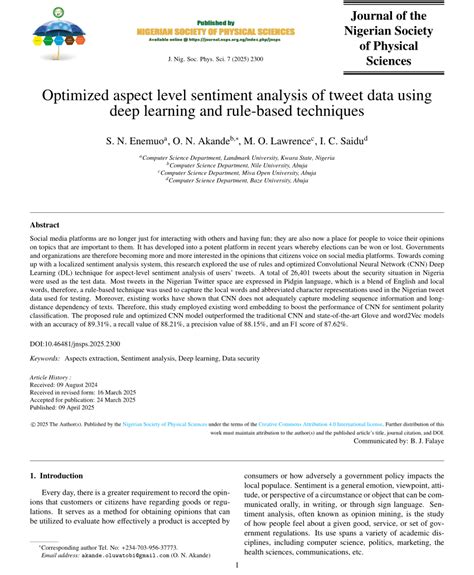 Pdf Optimized Aspect Level Sentiment Analysis Of Tweet Data Using Deep Learning And Rule Based