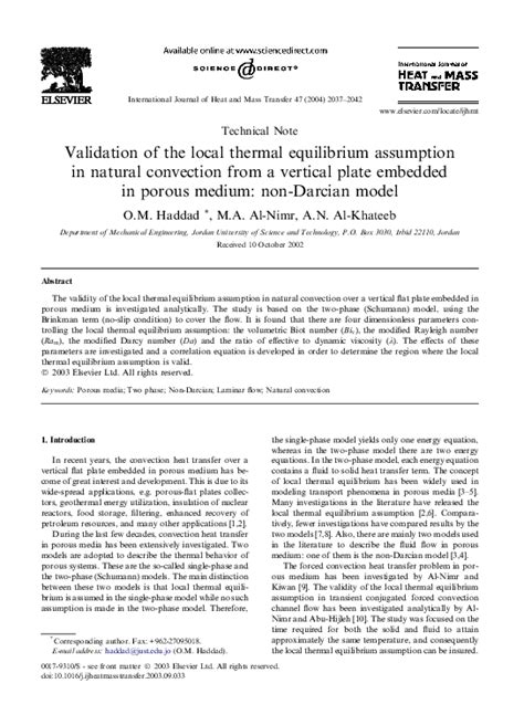 Pdf Validation Of The Local Thermal Equilibrium Assumption In Natural