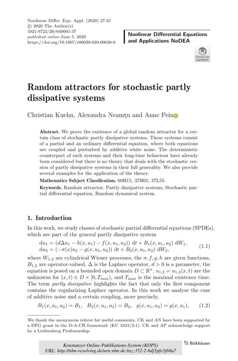 Pdf Random Attractors For Stochastic Partly Dissipative Systems