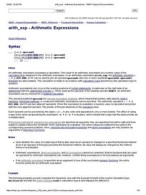 Arith Exp Arithmetic Expressions Abap Keyword Documentation Pdf Parameter Computer
