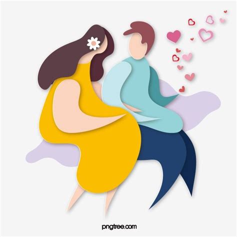 발렌타인 데이 커플 삽화 간단한 입체 종이 컷 발렌타인 데이 로맨틱 부부 Png 일러스트 및 벡터 에 대한 무료 다운로드