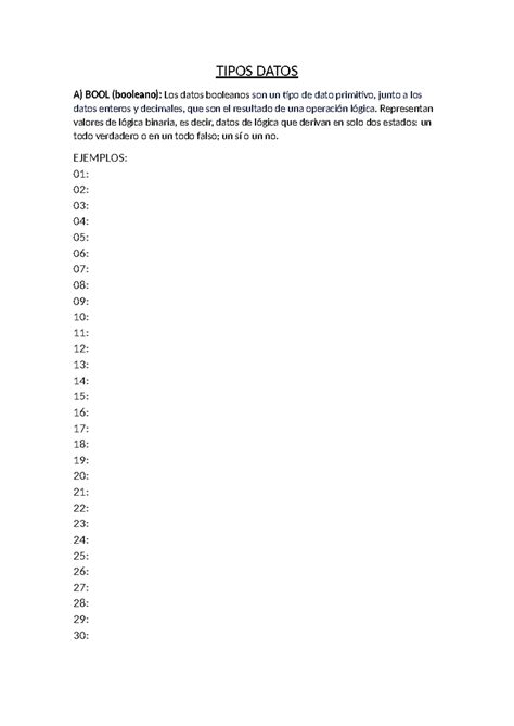Tipos Datos Tipos Datos A Bool Booleano Los Datos Booleanos Son Un Tipo De Dato Primitivo