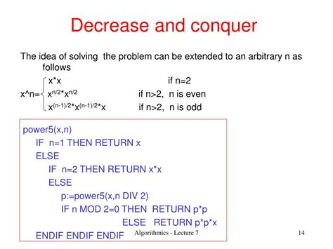 Ppt Lecture 7 Algorithms Design Techniques Decrease And Conquer
