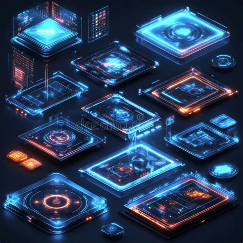 futuristic technology interface with glowing blue and orange frames