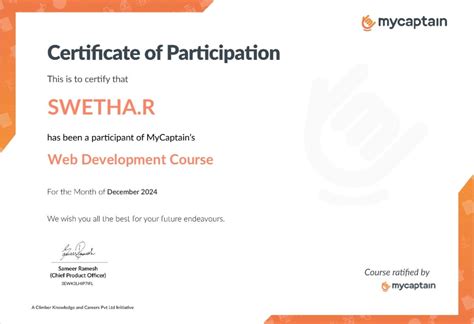 “completed The Web Development Course With Mycaptain Grateful For The